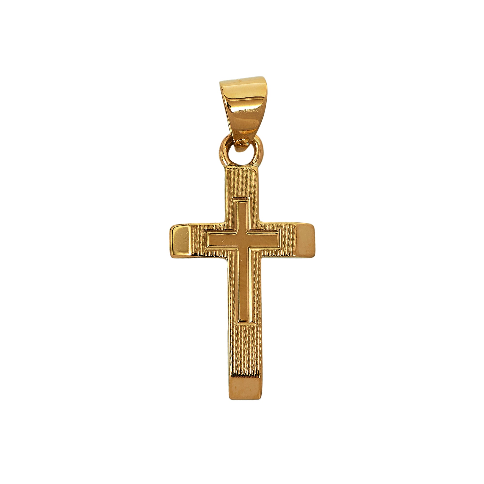 Pre-Owned 9ct Gold Engine Turned Pattern Cross Pendant